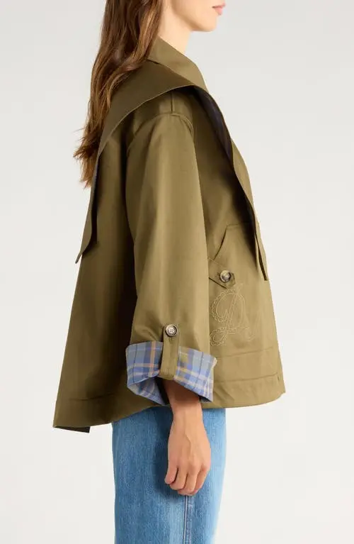DAMSON MADDER Jerry Reversible Crop Trench Coat - Olive