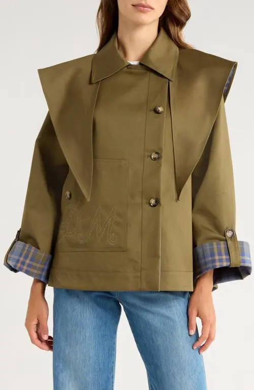 DAMSON MADDER Jerry Reversible Crop Trench Coat - Olive
