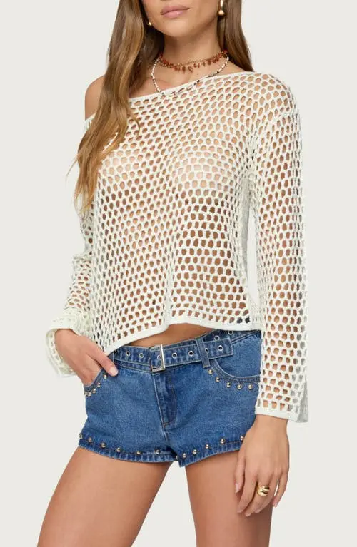 EDIKTED Kalley Off-the-shoulder Long Sleeve Mesh Top