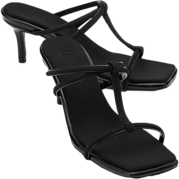 PROLOGUE SHOES Strap Heel Sandal - Black Faux Leather