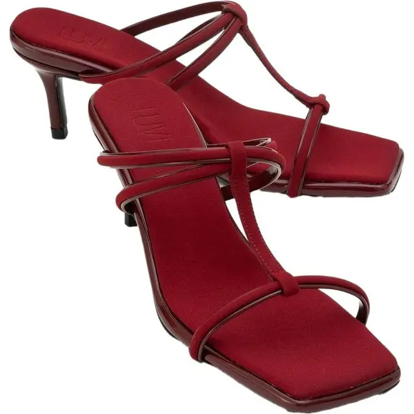 PROLOGUE SHOES Strap Heel Sandal - Burgundy Faux Leather