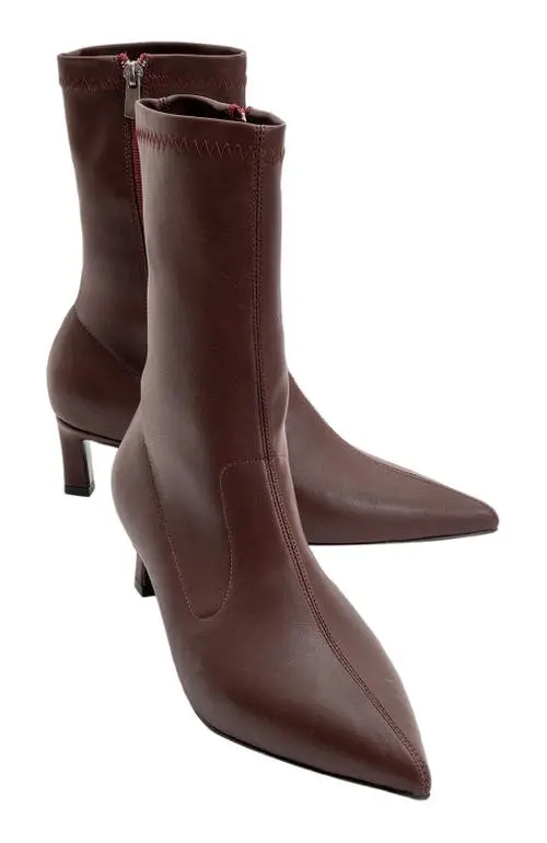 PROLOGUE SHOES Lewin Pointed-toe Stiletto Boots - Burgundy Faux Leather