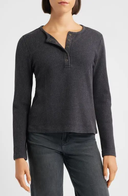 CITY BLUES Thermal Knit Henley - Washed Black