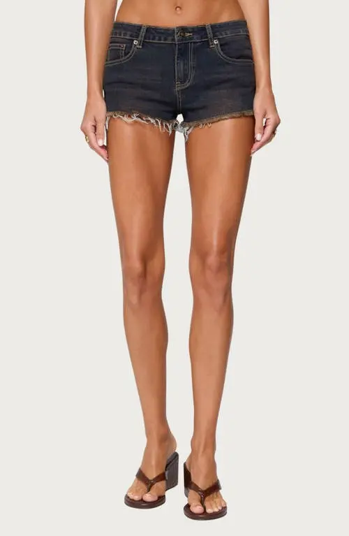 EDIKTED Frayed Cutoff Denim Micro Shorts