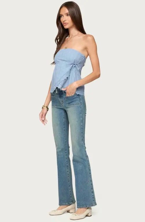 EDIKTED Strapless Faux Wrap Top
