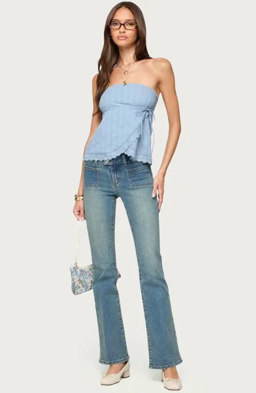 EDIKTED Strapless Faux Wrap Top