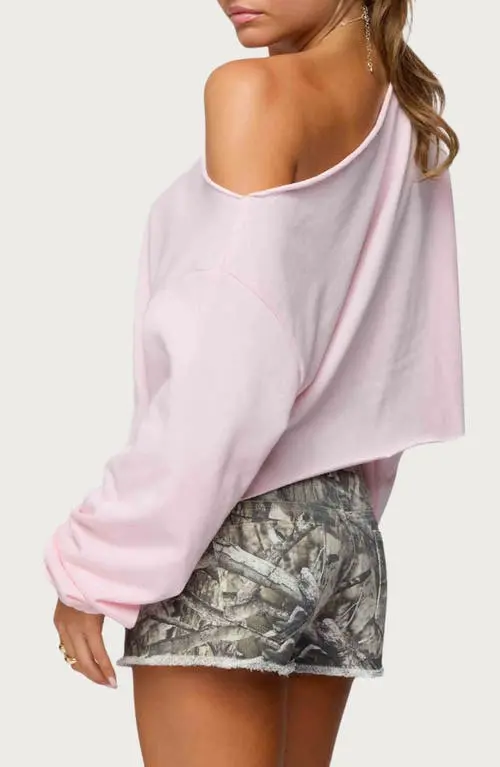EDIKTED Aveline One-shoulder Sweatshirt - Light-pink