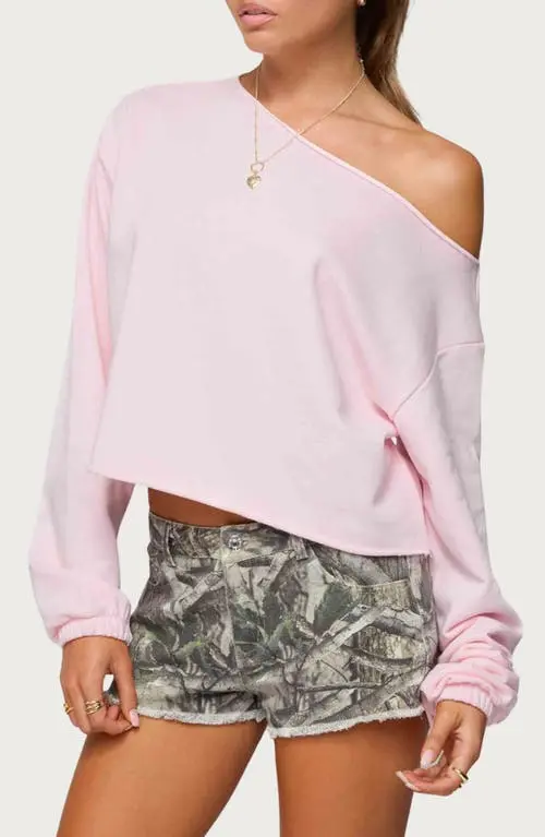 EDIKTED Aveline One-shoulder Sweatshirt - Light-pink