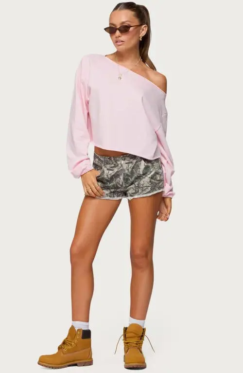 EDIKTED Aveline One-shoulder Sweatshirt - Light-pink