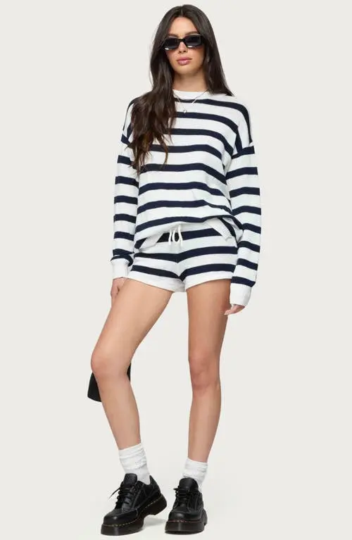 EDIKTED Amaris Stripe Drawstring Cotton Shorts - Navy