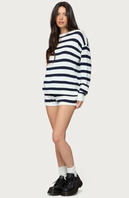 EDIKTED Amaris Stripe Drawstring Cotton Shorts - Navy