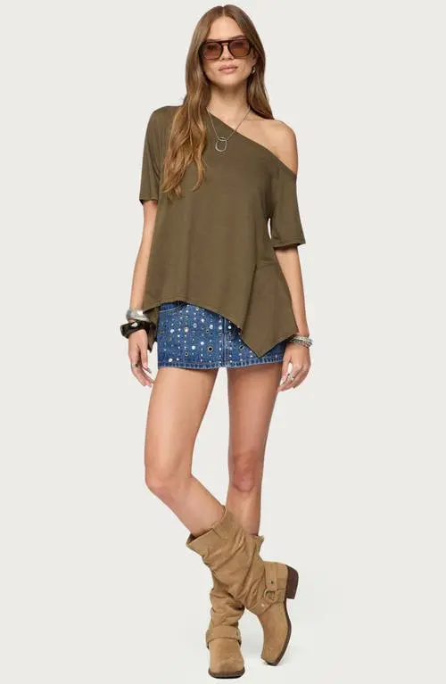 EDIKTED Studded Low Rise Denim Skort - Blue-washed