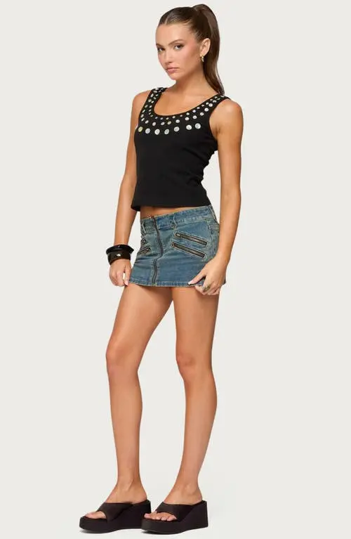 EDIKTED Low Rise Denim Skort - Blue-washed