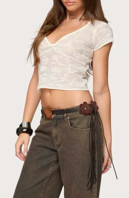 EDIKTED Krystal Twist Front Crop Mesh Top