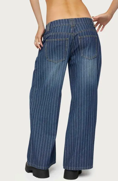 EDIKTED Cory Stripe Low Rise Wide Leg Jeans - Blue