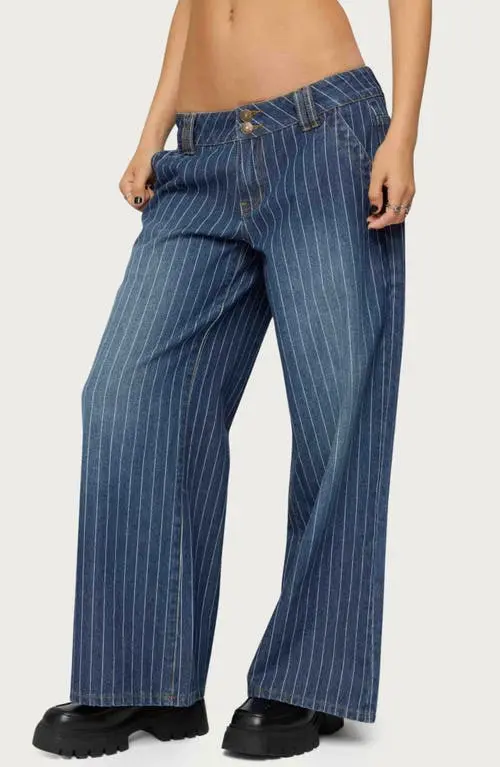 EDIKTED Cory Stripe Low Rise Wide Leg Jeans - Blue