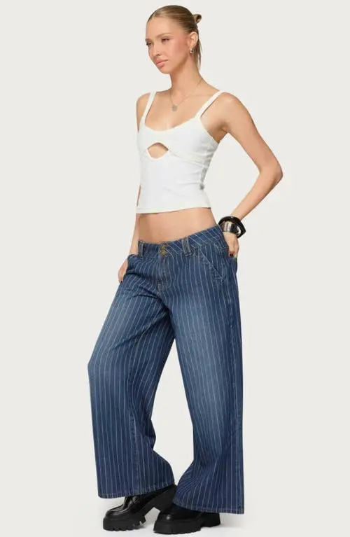 EDIKTED Cory Stripe Low Rise Wide Leg Jeans - Blue