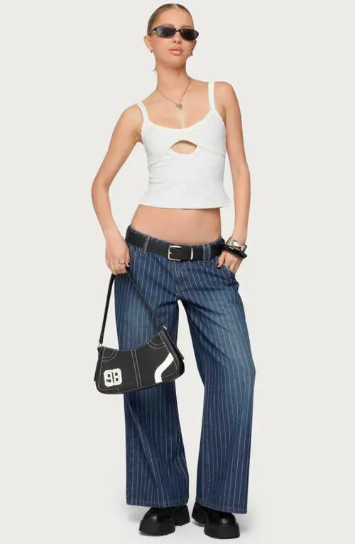 EDIKTED Cory Stripe Low Rise Wide Leg Jeans - Blue