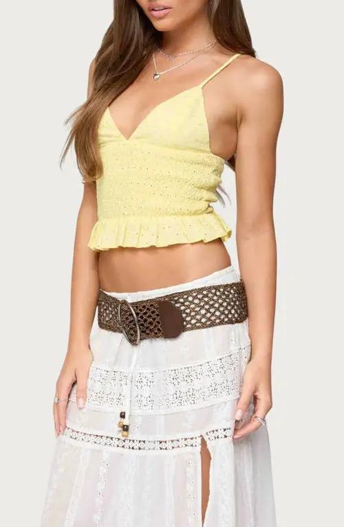 EDIKTED Evy Embroidered Cotton Blend Peplum Crop Top