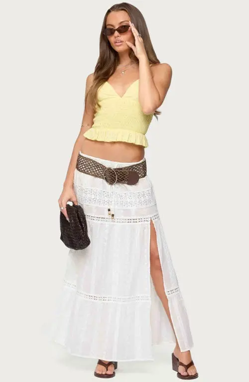 EDIKTED Evy Embroidered Cotton Blend Peplum Crop Top