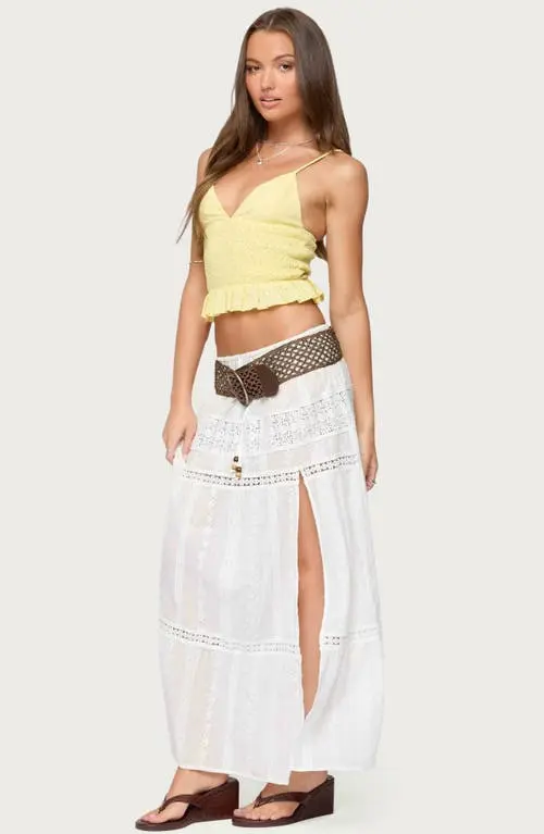 EDIKTED Evy Embroidered Cotton Blend Peplum Crop Top