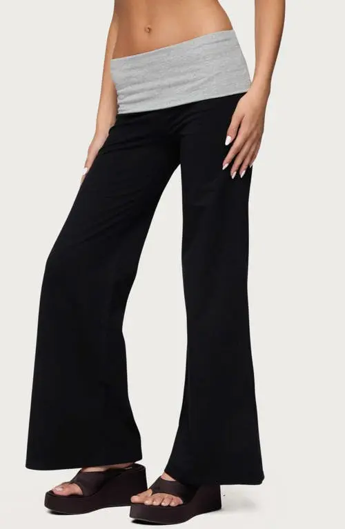 EDIKTED Contrast Foldover Wide Leg Pants - Black
