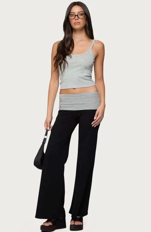 EDIKTED Contrast Foldover Wide Leg Pants - Black