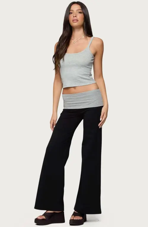 EDIKTED Contrast Foldover Wide Leg Pants - Black