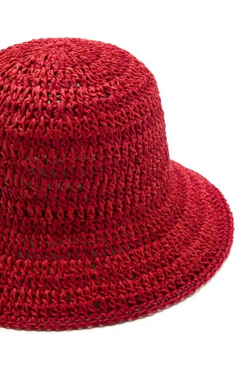 Mango Paper Straw Crochet Bucket Hat - Red