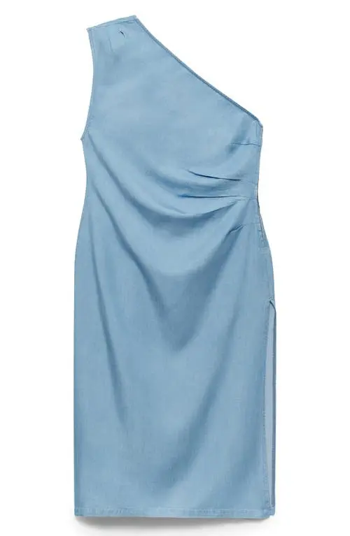 Mango Pleated One-shoulder Chambray Dress