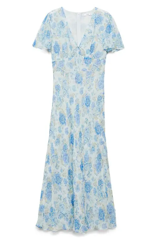 Mango Floral Print Chiffon Midi Dress