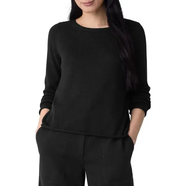 Eileen Fisher Bateau Neck Cotton Blend Sweater - Black