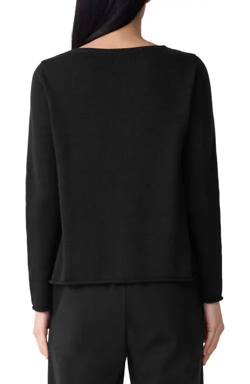 Eileen Fisher Bateau Neck Cotton Blend Sweater - Black