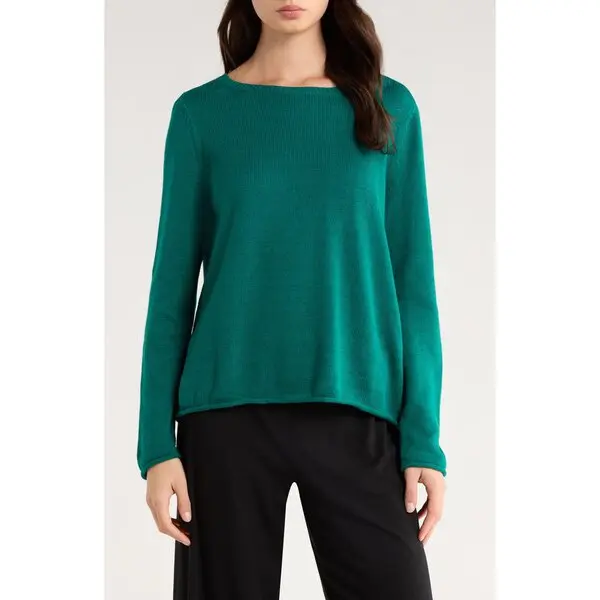 Eileen Fisher Bateau Neck Cotton Blend Sweater - Rainforest