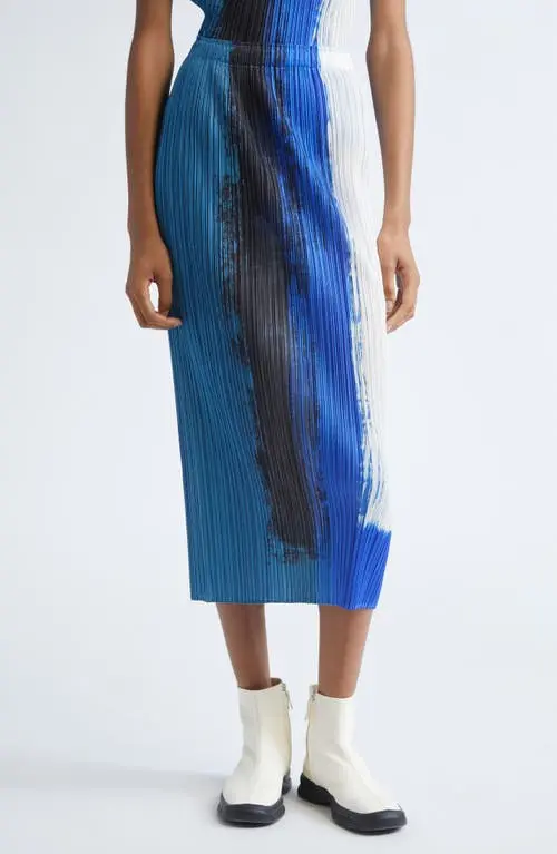 Issey Miyake Jump Print Pleated Skirt - Blue