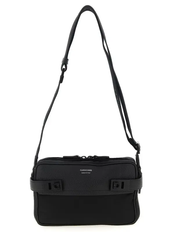 FERRAGAMO Twins Nylon Crossbody Bag - Black