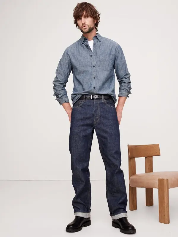 Banana Republic Standard-Fit Chambray Shirt - Gray | Editorialist