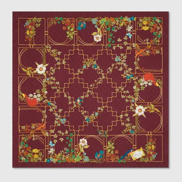 Gucci Printed Silk Twill Carré Silk - Bordeaux