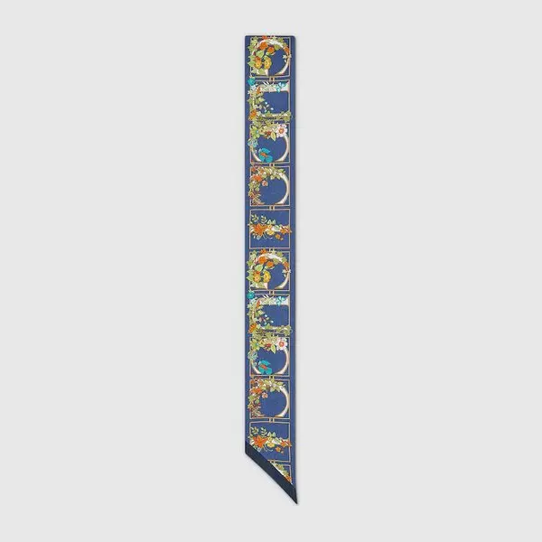 Gucci Printed Silk Twill Ribbon Silk - Blue