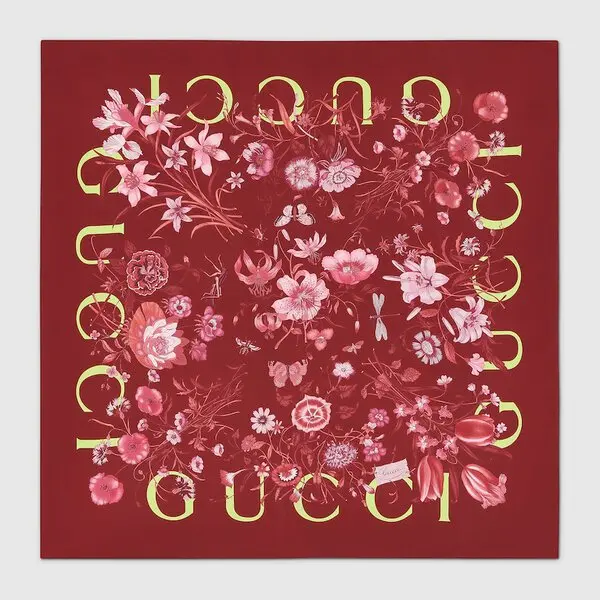 Gucci Printed Flora Silk Twill Carré Silk - Bordeaux