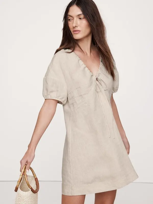 Banana Republic Linen Tie-Front Mini Dress - Natural Beige | Editorialist