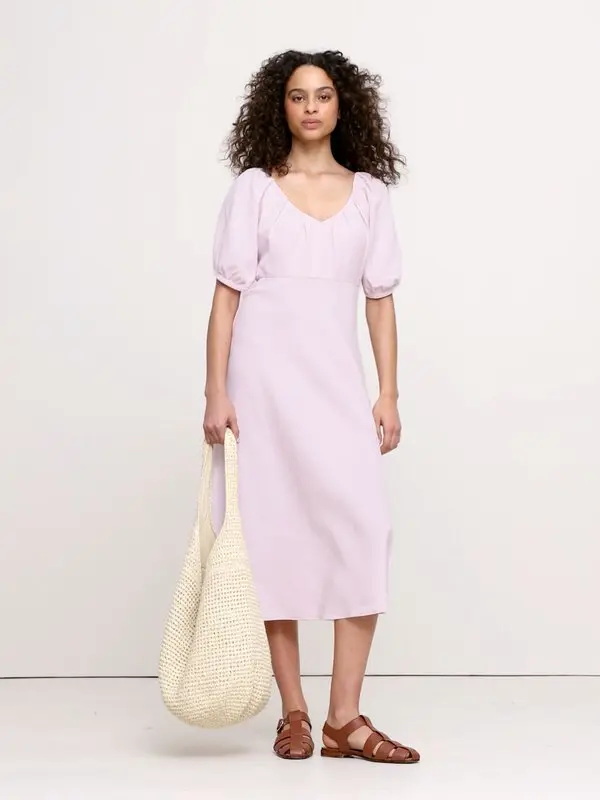 Banana Republic Viscose-Linen Dupioni Ruched Midi Dress In Lilac Sea - 63%  Off | Editorialist
