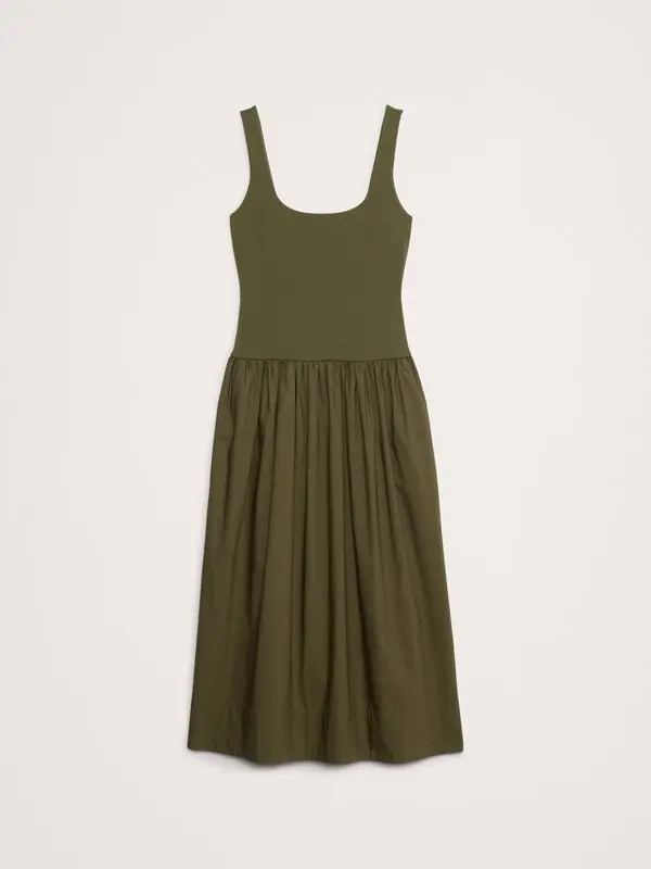 Banana Republic Drop-Waist Midi Dress - Spiced Olive Green | Editorialist