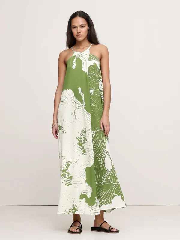 Banana Republic Matte Silk Cross-Front Maxi Dress In Green Floral - 57% Off  | Editorialist
