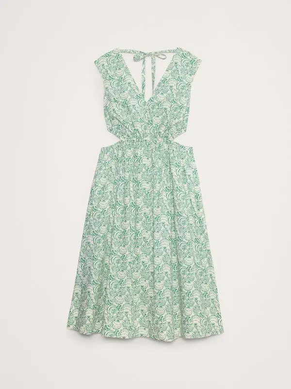 Banana Republic Cotton Poplin Side Cut-Out Midi Dress - Emerald Green Shell  Print | Editorialist