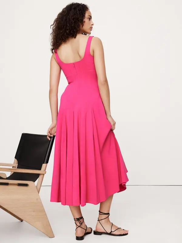 Banana Republic Stretch-Sateen Square-Neck Midi Dress - Hot Pink |  Editorialist