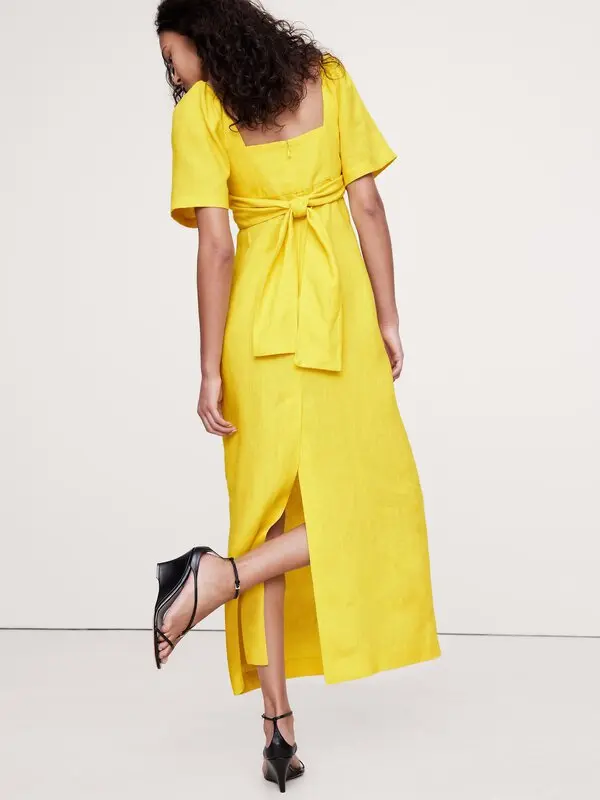 Linen Sweetheart Midi Dress - Citrus Season Yellow
