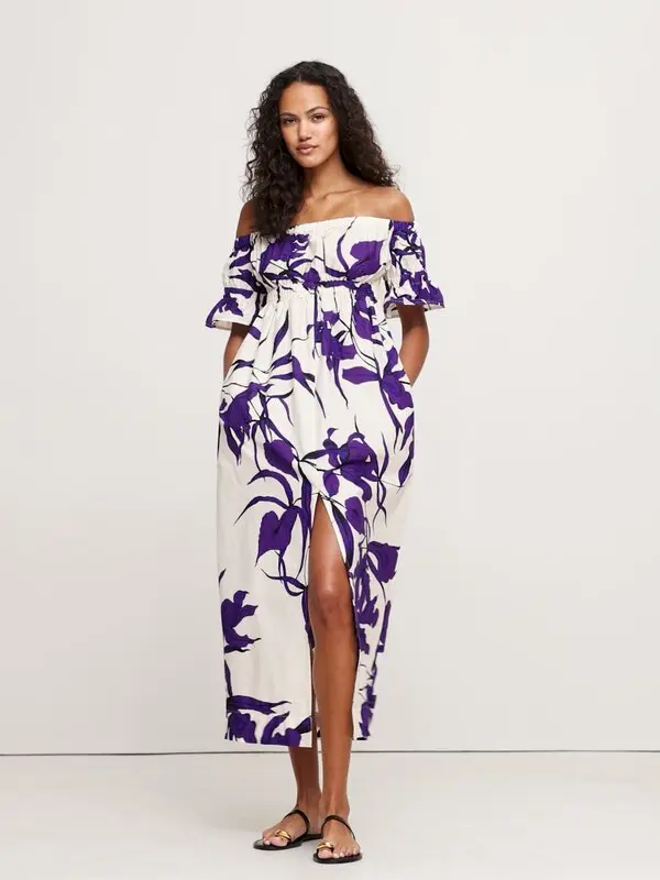 Banana Republic Cotton Poplin Off-The-Shoulder Maxi Dress In Hague Blue -  50% Off | Editorialist