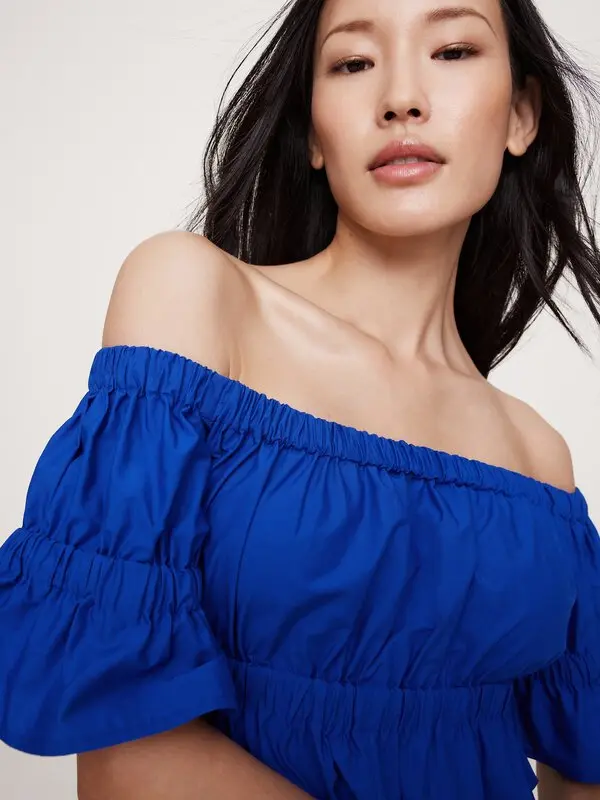princess polly baby blue dress The Romanticist Short Sleeve Shirt Dress in Royal Blue Cotton Sateen – The  Array main image 0