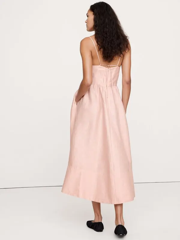 Linen Corset Midi Dress - Emerald Green Shell Print